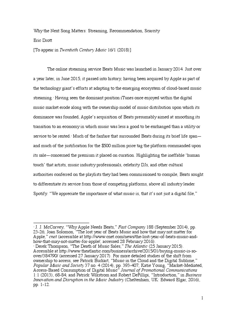 Why The Next Song Matters - Streaming, Recommendation, Scarcity - Eric ...