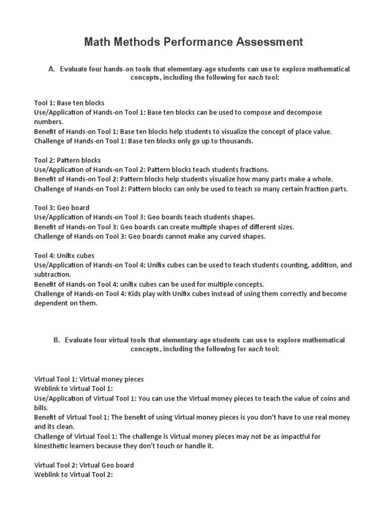 Math Methods Performance Assessment | PDF | Human Nature | Educational ...
