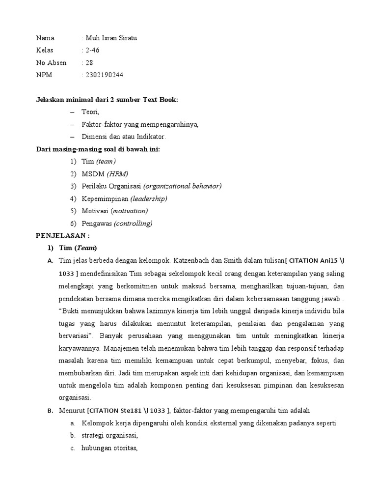QuizManajemen 28 Muh Isran Siratu 2-46 | PDF | Karier & Perkembangan