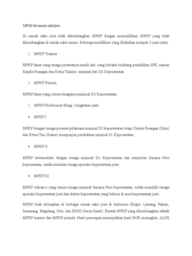 MPKP Di Rumah Sakit Jiwa | PDF