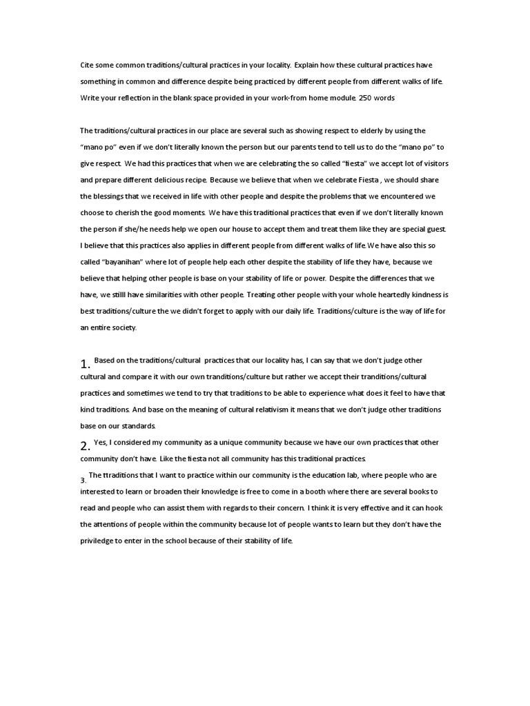Common Cultural Practices in Our Community | PDF | Traditions | Community