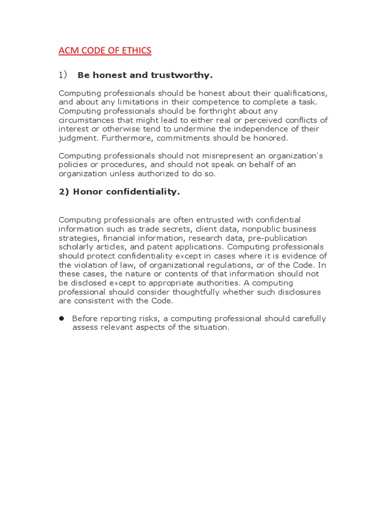 Acm Code of Ethics | PDF