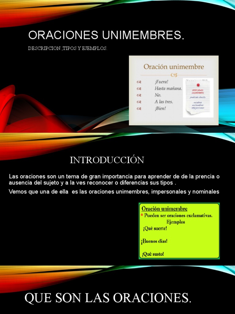 Diapositiva de Las Oraciones Unimembres 1 | PDF | Oración (Lingüística ...