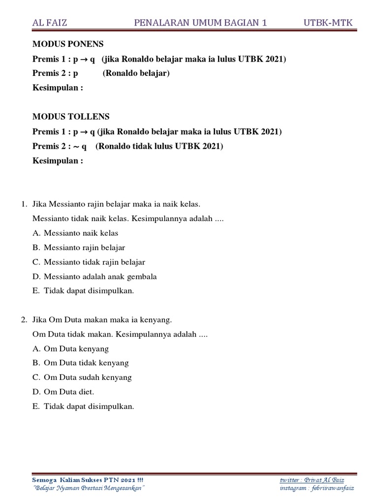 Silogisme Modus Ponens Modus Tollens | PDF