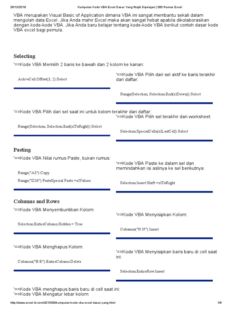 Kumpulan Kode Vba Excel Dasar Yang Wajib Dipelajari 300 Rumus Excelpdf Compress | PDF