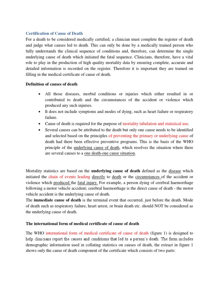 Certification of Cause of Death | PDF | Medical Diagnosis | Death