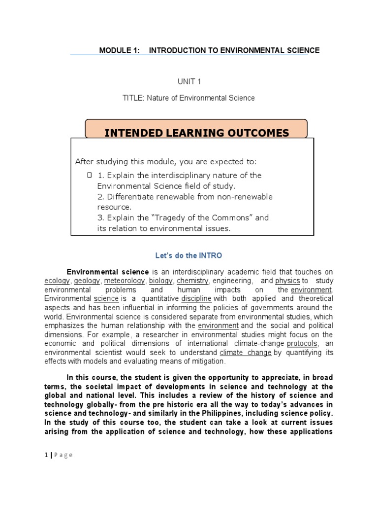 Envi Sci - Module 1 | PDF | Environmental Science | Interdisciplinarity