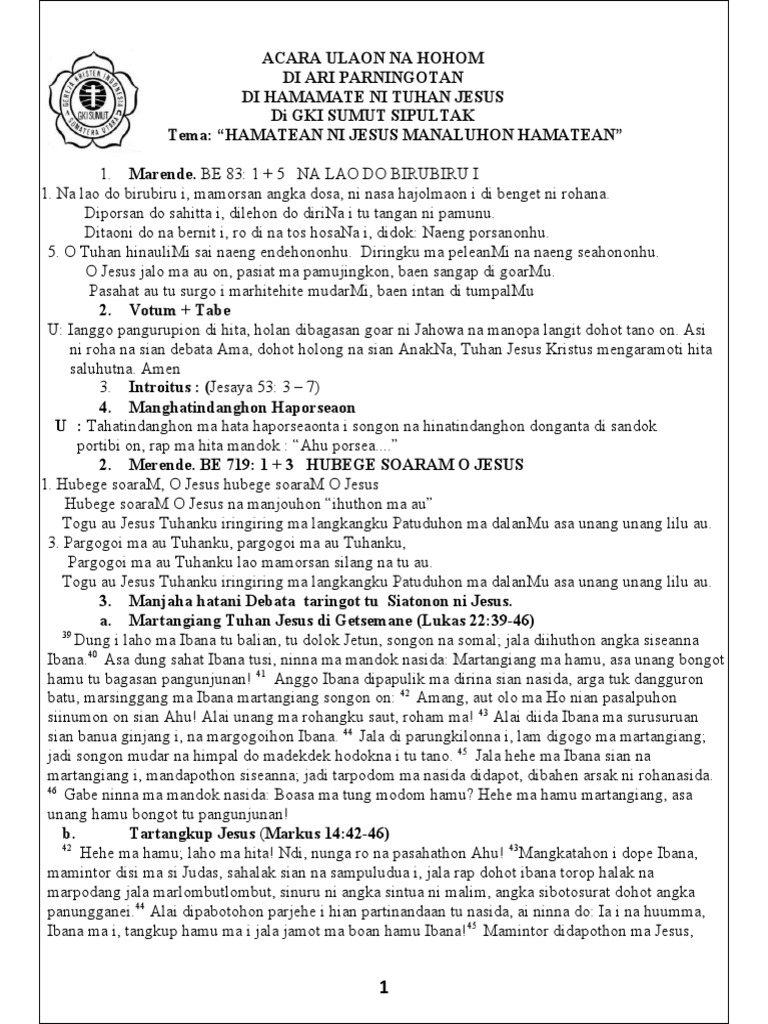 Jumat Agung Sipultak Ulaon Na Hohom | PDF