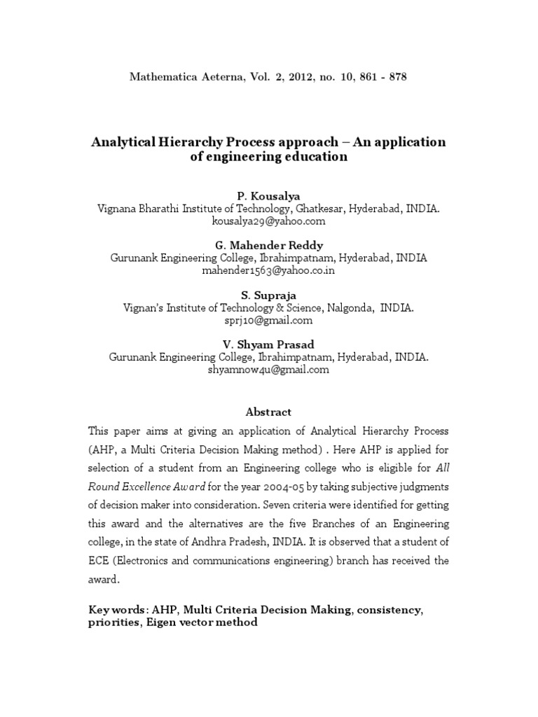 Analytical Hierarchy Process Approach An | PDF | Matrix (Mathematics) | Eigenvalues And Eigenvectors
