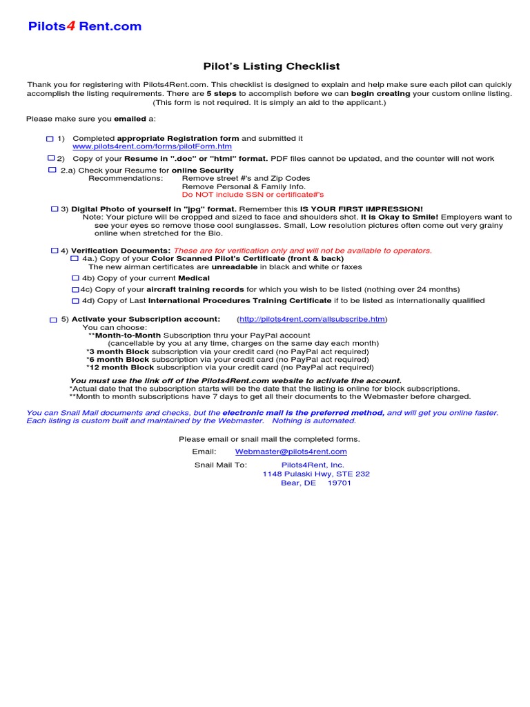 Pilot Listing Prep Guide | PDF | Mail | Résumé