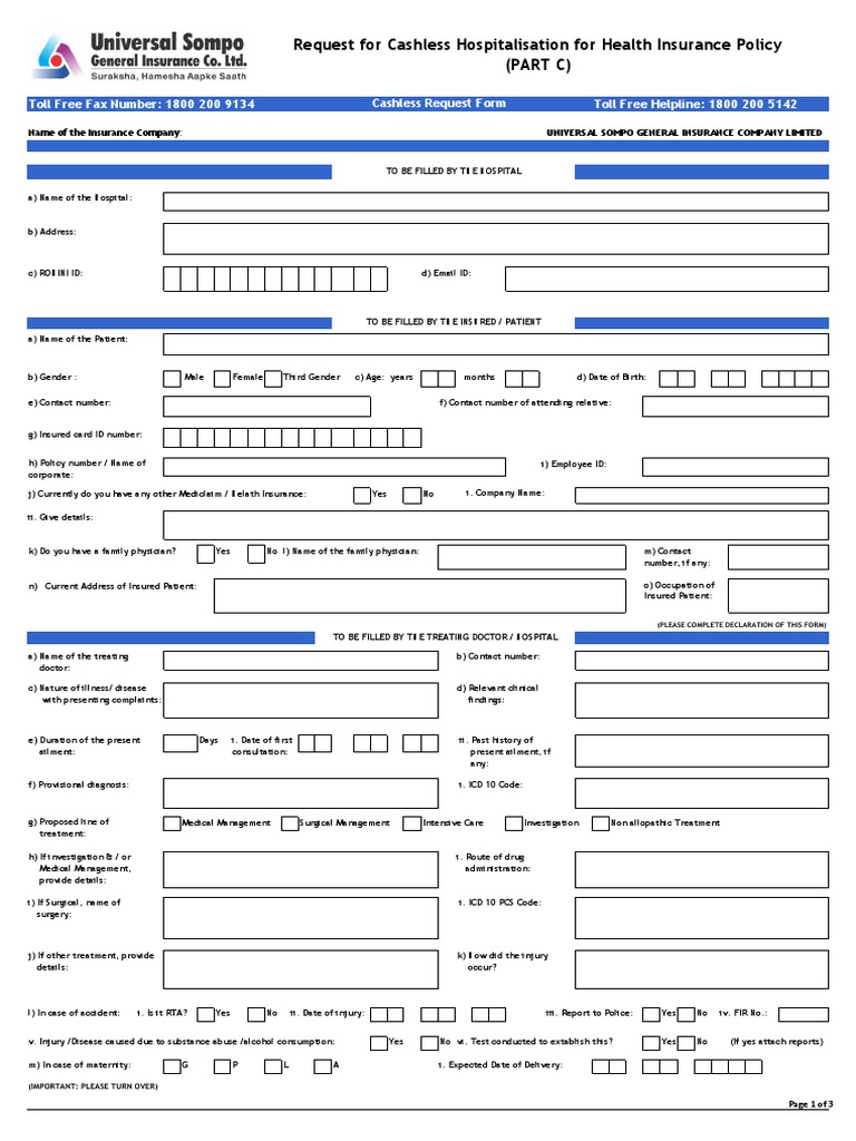 Cashless Hospitalisation Request Form | PDF | Insurance | Hospital