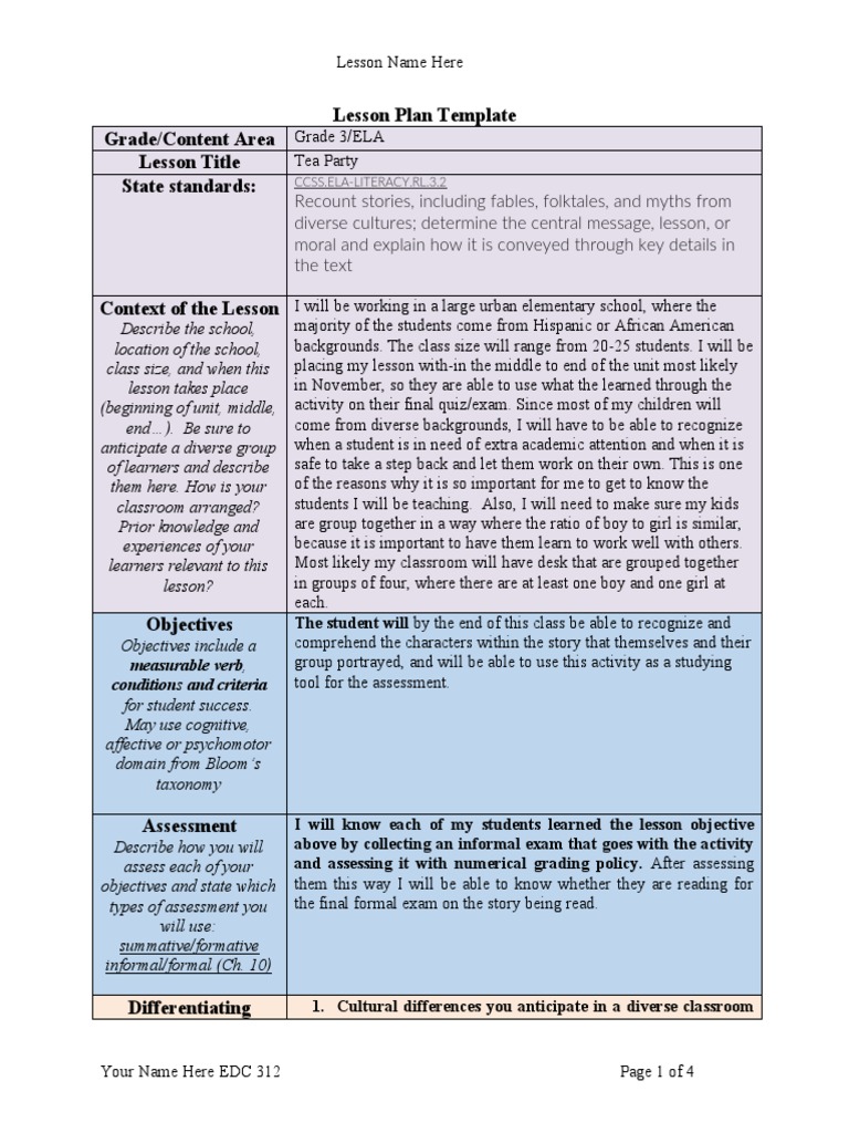Lesson Plan Template Grade/Content Area Lesson Title State Standards ...