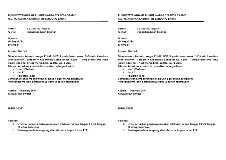 Kenaikan Iuran Warga RT 009 | PDF