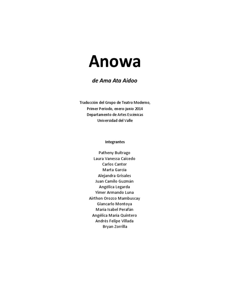 Anowa: Drama de Ama Ata Aidoo | PDF | Poesía