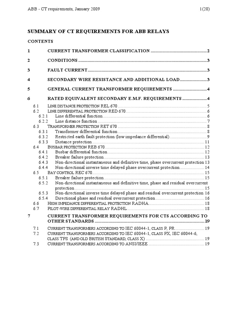 ABB Relay CT Requirements Overview | PDF | Transformer | Power Engineering