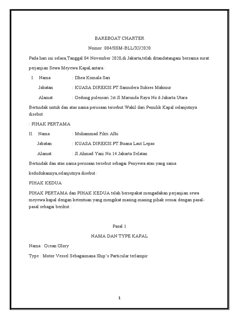 Dhea Komala Sari - Tugas Perjanjian Bareboat Charter | PDF