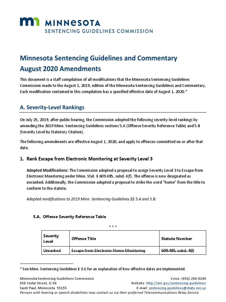Aug 2020 Adopted Amendments Minn Sentencing Guidelines | PDF | United ...
