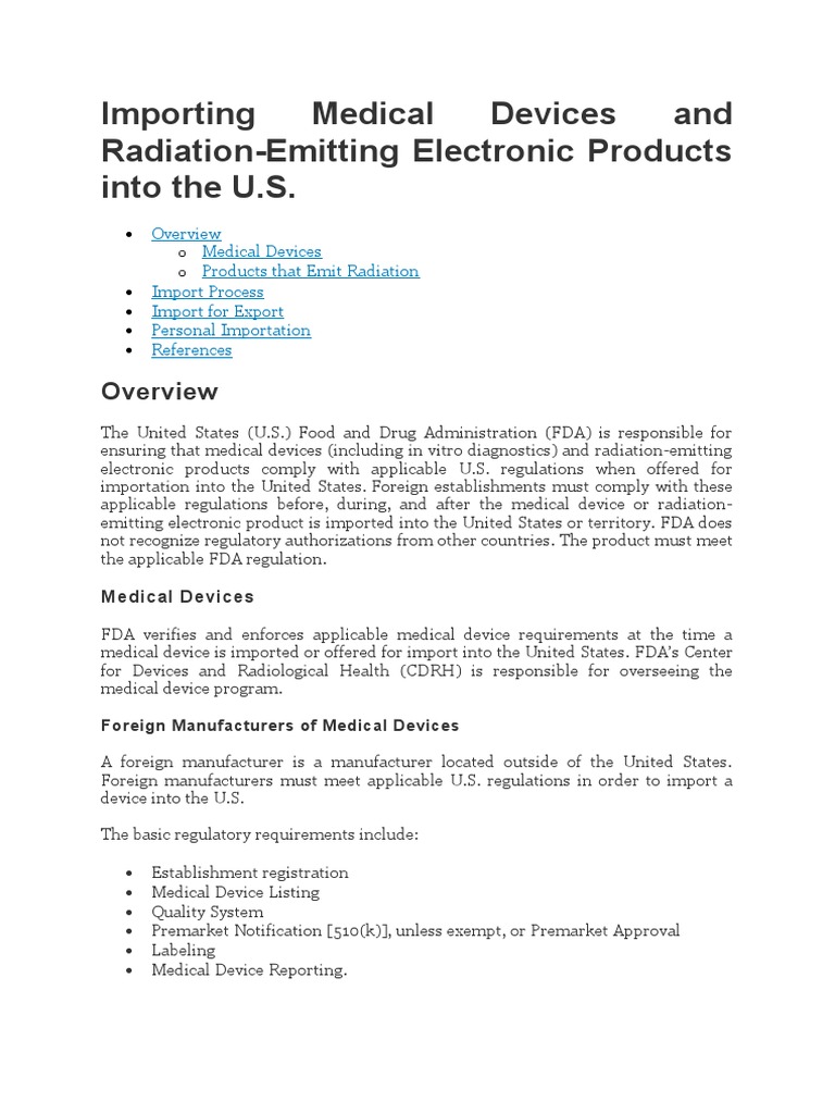 Medical Device Import in USA | PDF | Federal Food | Food And Drug ...