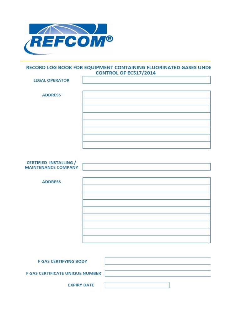 Refcom F Gas Log Book v2 | PDF | Climate Change | Statistical Mechanics