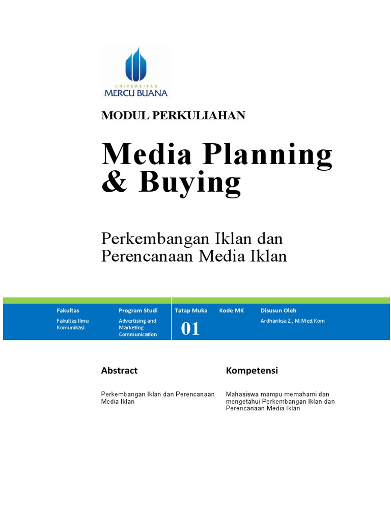 Modul 1 Advanced Media Planning Buying (Dosen Ardhariksa) | PDF