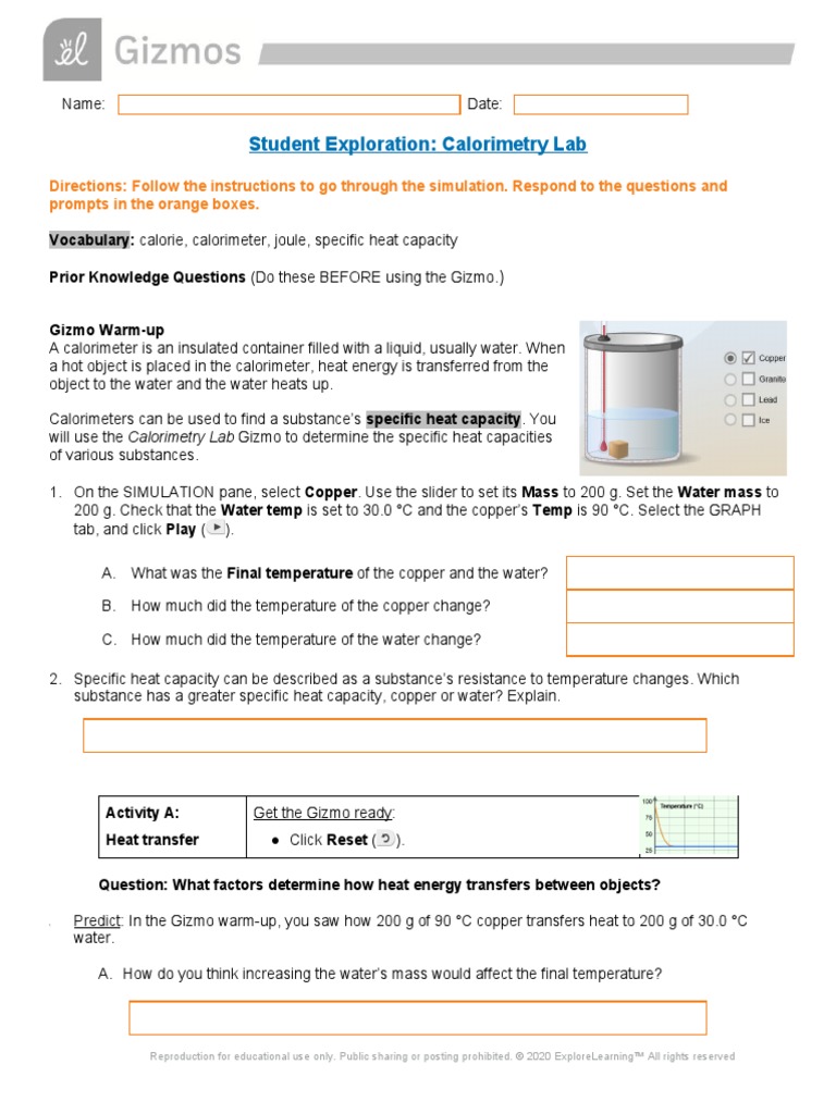 Student Exploration: Calorimetry Lab | PDF | Heat Capacity | Heat
