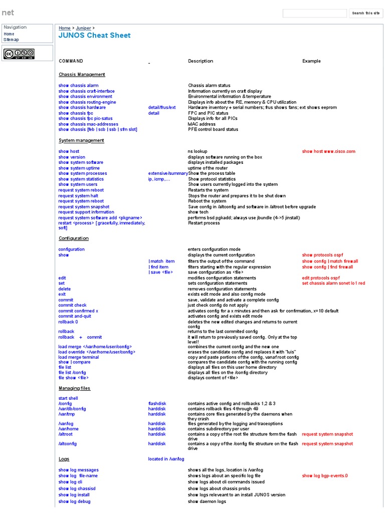 JUNOS Cheat Sheet - Net | PDF | Internet Protocols | Network Protocols