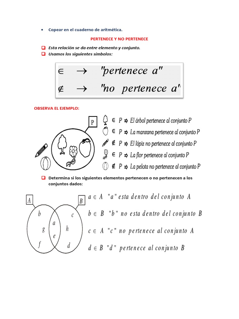 Ejercicios de Pertenencia en Conjuntos | PDF | Enseñanza de matemática ...