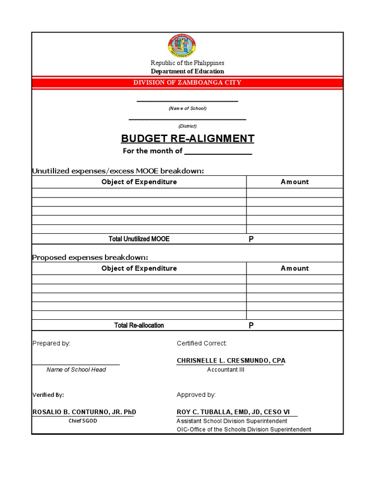 Budget Re-Alignment: For The Month of | PDF | Business