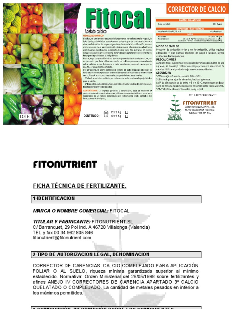 Fertilizante Corrector de Calcio Fitocal | PDF