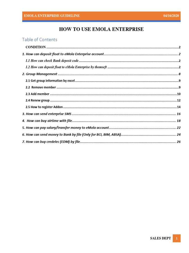 Customer - How To Use Emola Enterprise 24.5 - Moçambique | PDF | Float ...