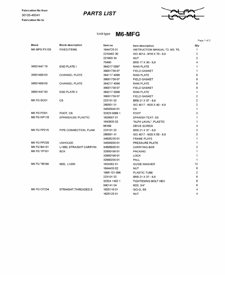 M6-MFG 3010549341 - Parts - List - and - Drawings | PDF