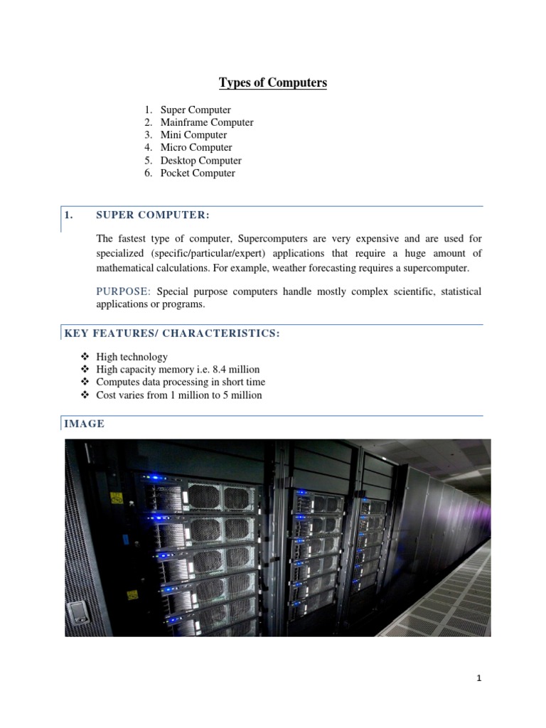 Types of Computers: 1. Super Computer | PDF | Supercomputer | Computer ...