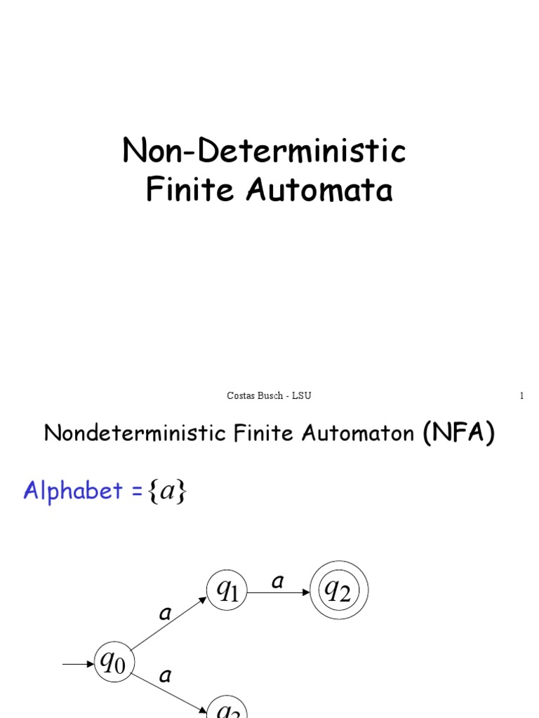 Non-Deterministic Finite Automata: Costas Busch - LSU 1 | PDF | Models Of Computation | Algorithms