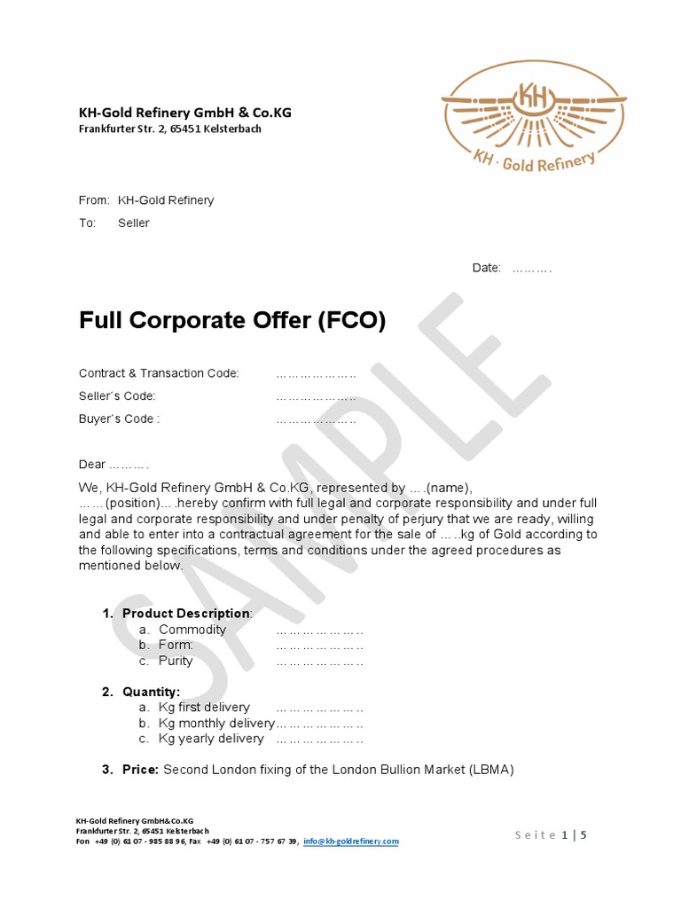 Full Corporate Offer (Fco) : KH Gold Refinery GMBH & Co - KG | PDF ...