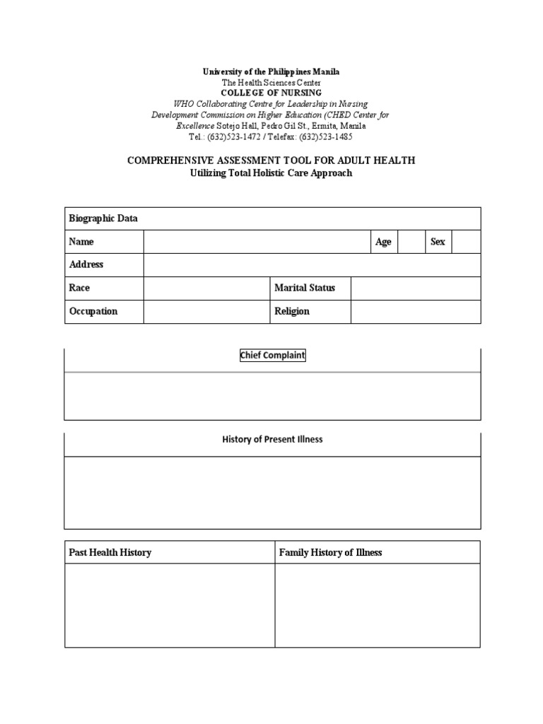 Comprehensive Adult Health Assessment Tool | PDF