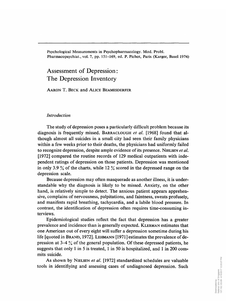 Assessment of Depression The Depression Inventory | PDF | Validity ...