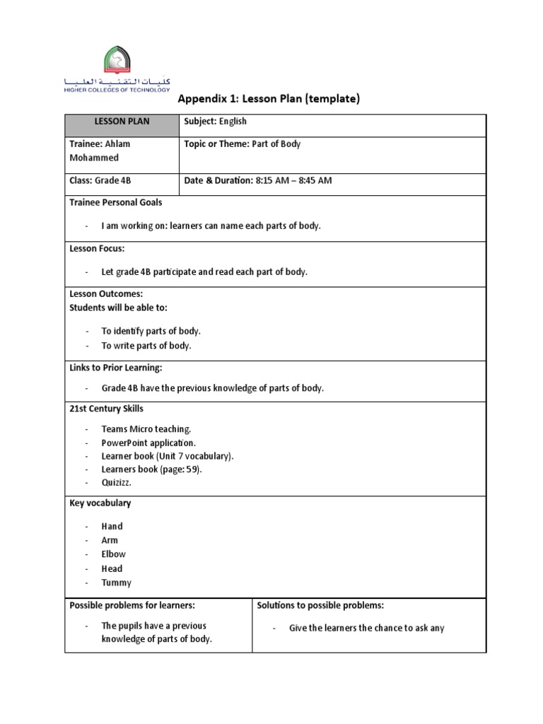 Teaching Body Parts in English | PDF