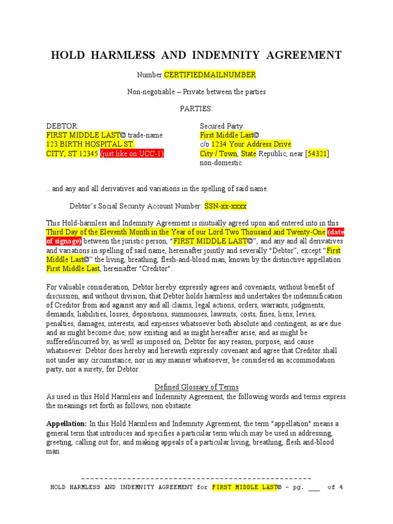 Indemnity Agreement Template | PDF