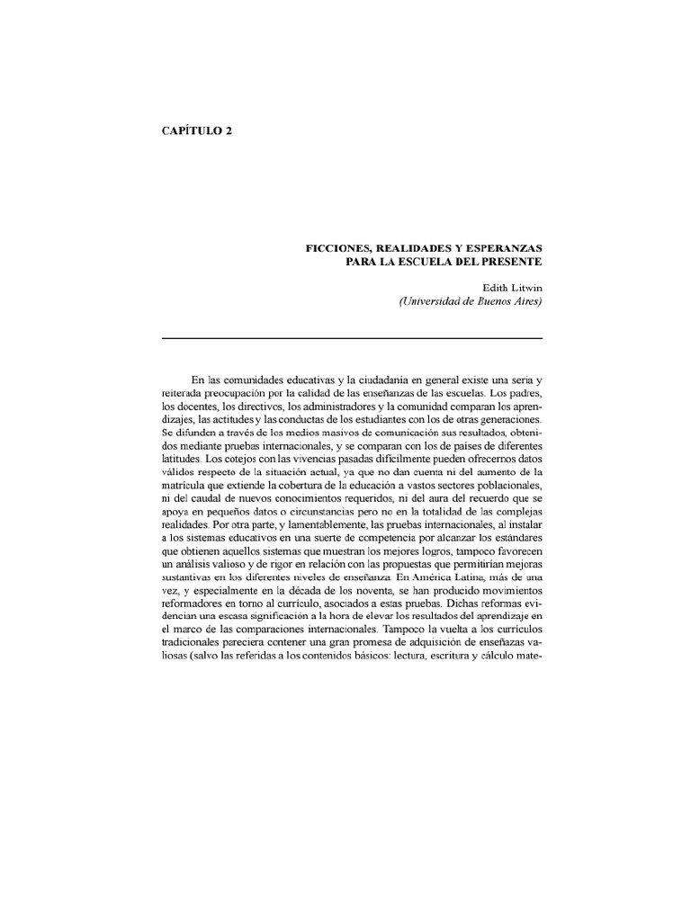 LITWIN, Edith. "Ficciones, Realidades y Esperanzas para La Escuela Del Presente" | PDF