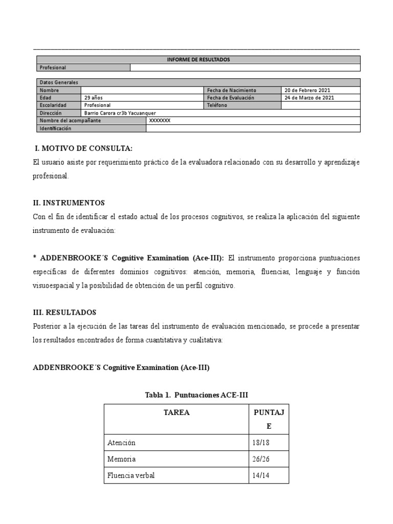 Ejemplo Ace III Informe 1 | PDF