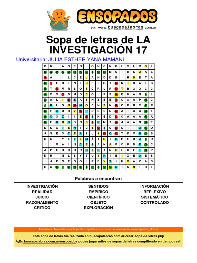 Sopa de Letras de La Investigación 1. | PDF