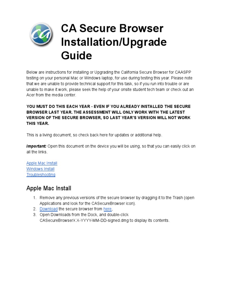 CA Secure Browser Install 2020-2021 | PDF