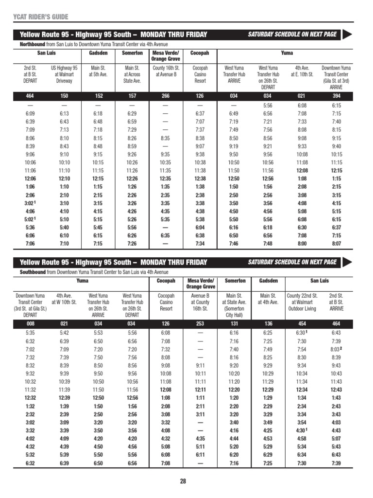 Yellow Route 95 - Highway 95 South - MONDAY THRU FRIDAY: Ycat Rider'S ...