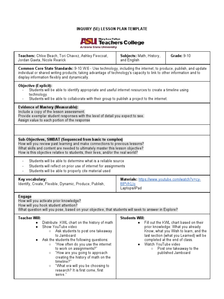 5e Inquiry Lesson Plan New | PDF | Lesson Plan | Teachers