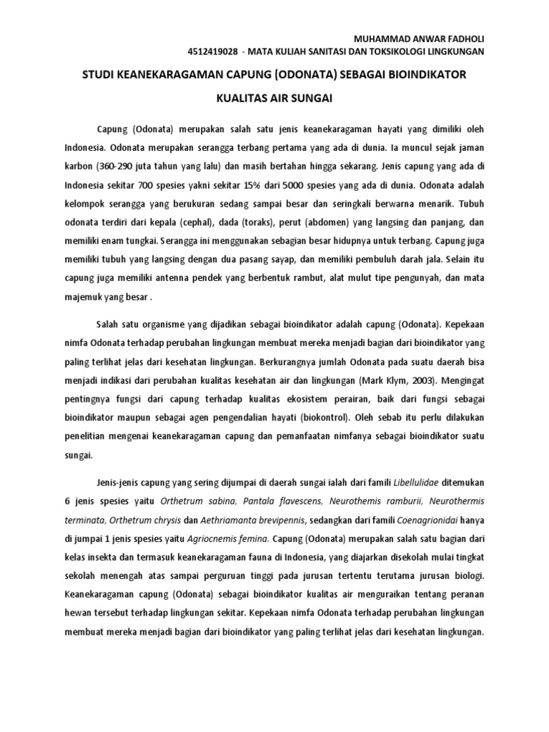 Bioindikator - Capung (Odonata) | PDF