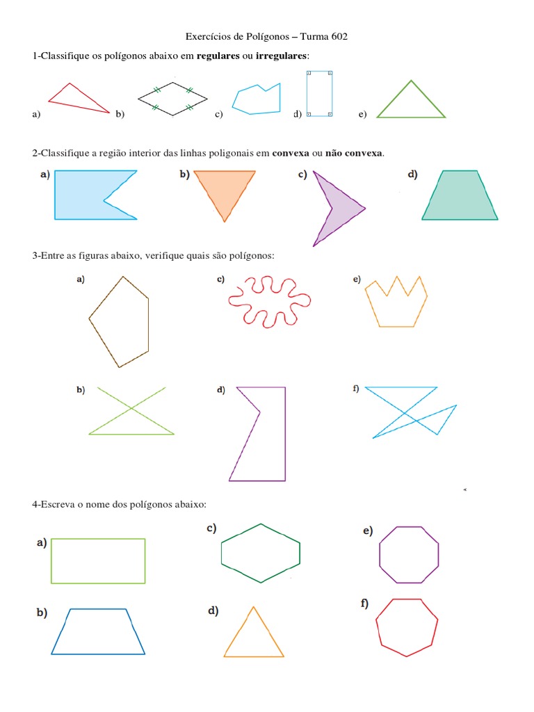 Exercícios de Polígonos - Turma 602 | PDF