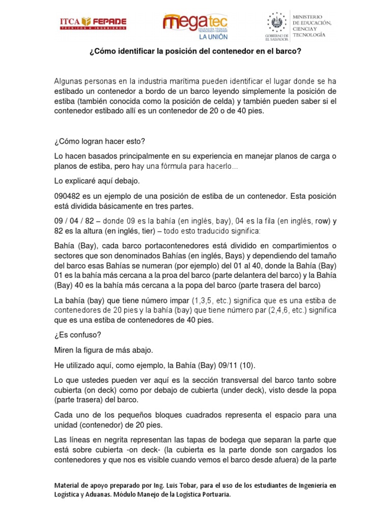 Cómo Identificar La Posición Del Contenedor en El Buque | PDF | Barcos ...