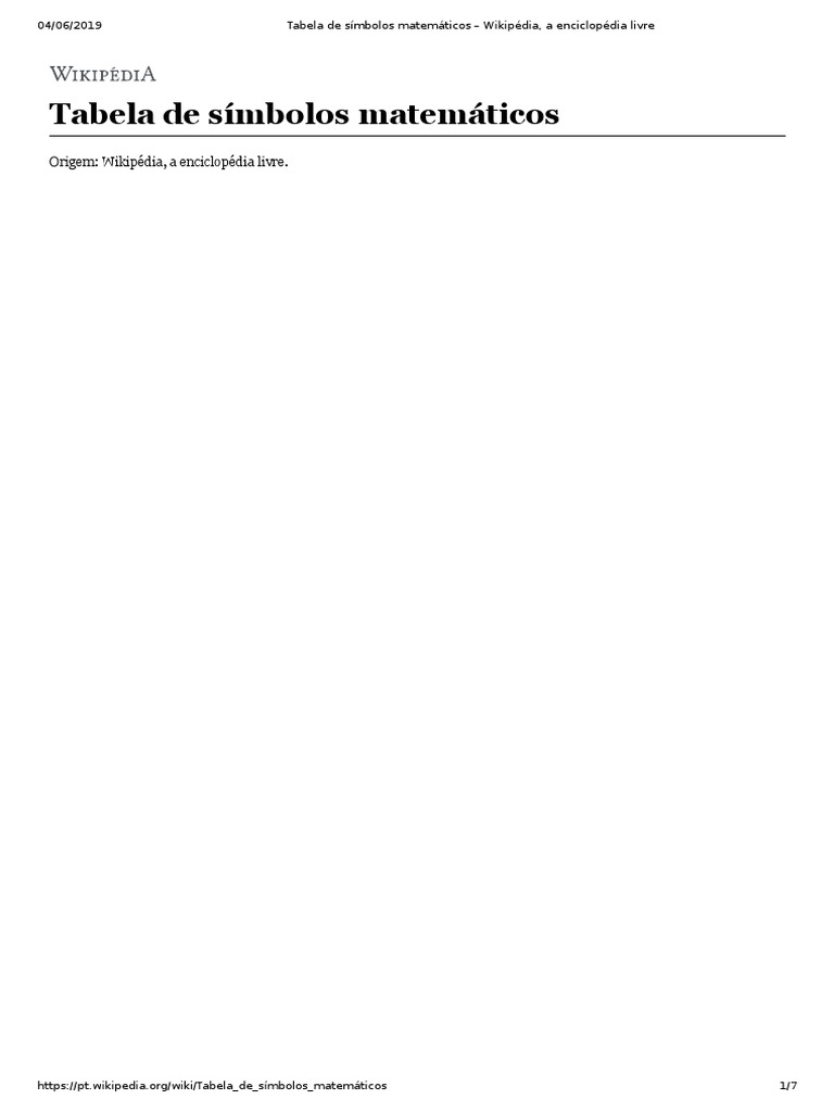 Tabela de Símbolos Matemáticos - Wikipédia, A Enciclopédia Livre | PDF ...