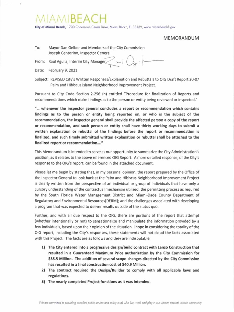 Miami Beach City Manager's Memo | PDF