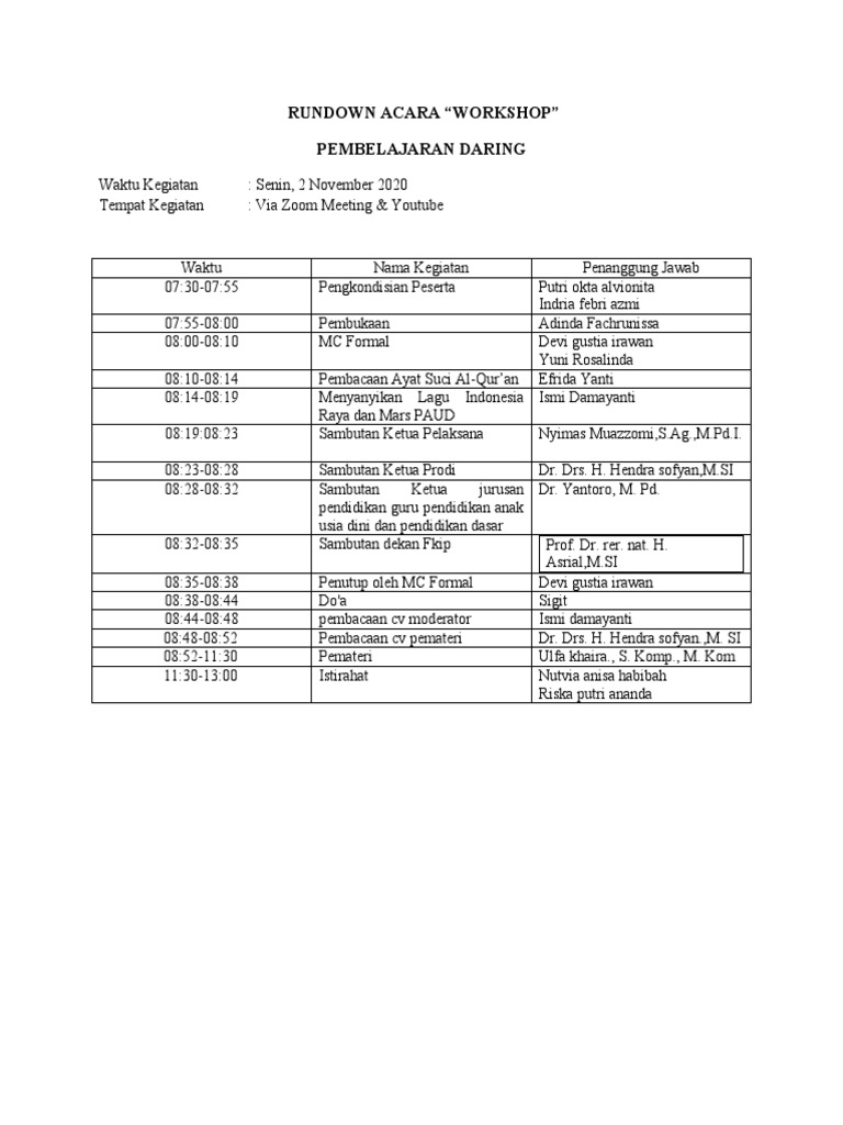 Rundown Acara Workshop, Jam | PDF